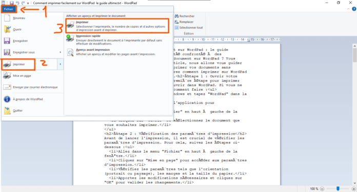 How to print easily on WordPad?