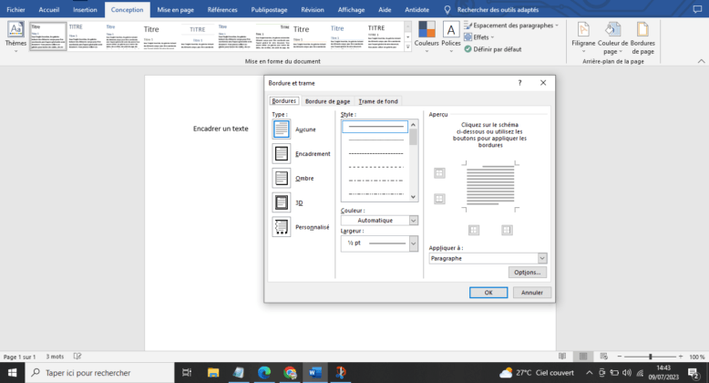 Comment encadrer un texte avec Word